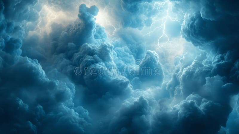 Dramatic Blue Storm Clouds and Lightning Stock Illustration ...