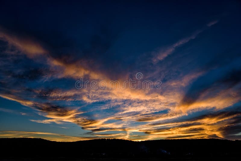 Dramatic Blue Sunset Sky with Pink Clouds Stock Image - Image of bright ...