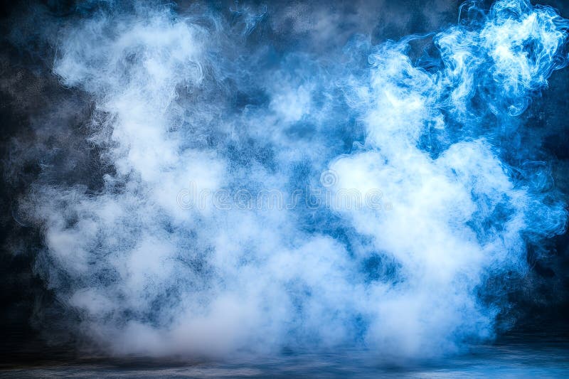 Dramatic Blue and White Smoke Clouds Against Dark Background Studio ...