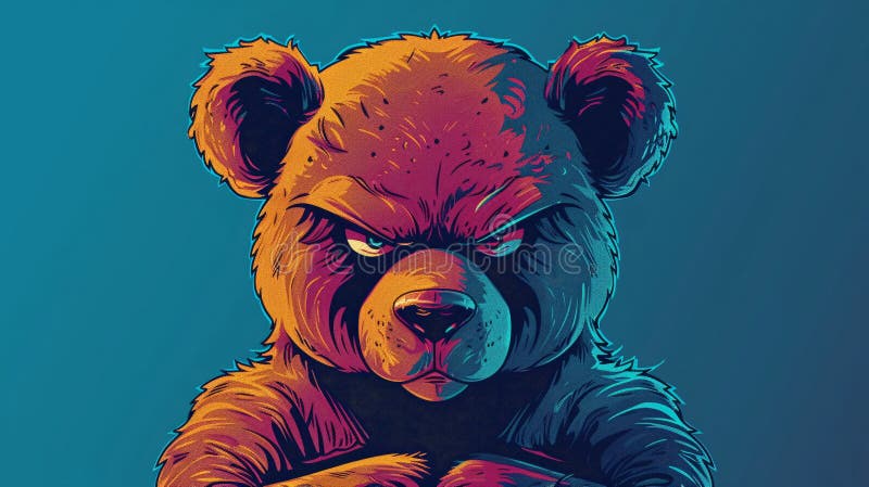 Dramatic Bold Teddy Bear in Cartoon Style, Simple Backdrop Stock ...