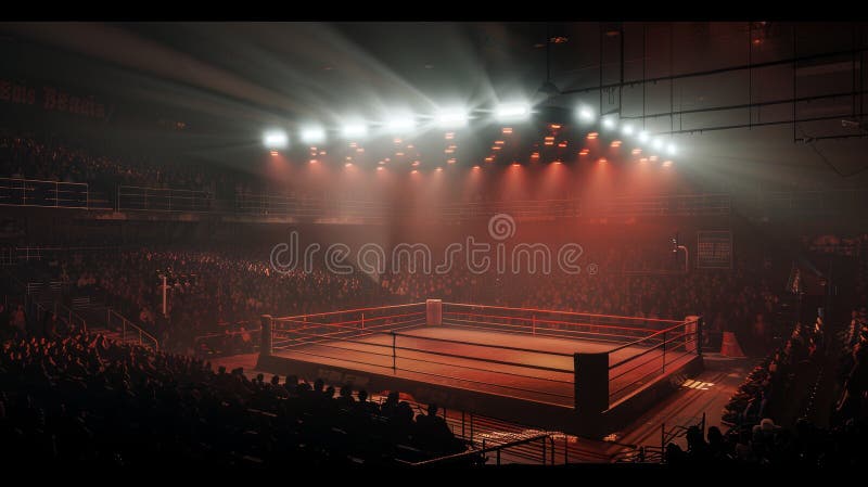 Dramatic Boxing Arena Scene Spotlight Illuminates Ring Amidst Darkened ...
