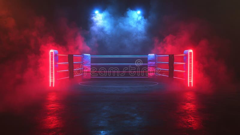 Dramatic Boxing Ring with Red and Blue Lighting for Sports Event ...