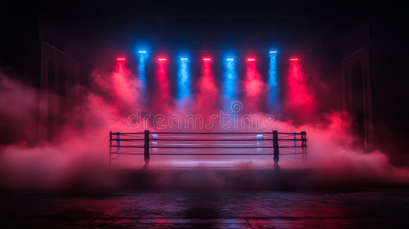 Dramatic Boxing Ring with Red and Blue Lights for Sports Event ...