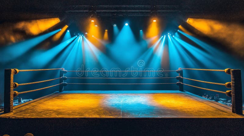 Dramatic Boxing Ring Under Spotlight in a Dark Arena Stock Illustration ...