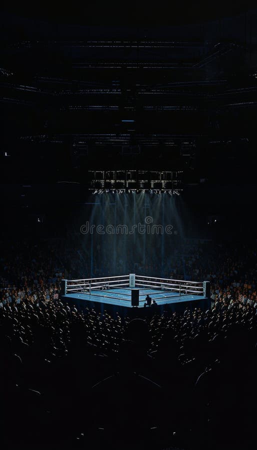 Dramatic Boxing Stadium Scene Illuminated Ring and Shadowy Audience ...