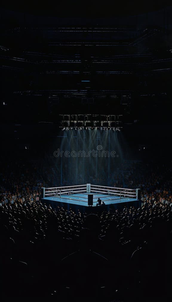 Dramatic Boxing Stadium Scene Illuminated Ring and Shadowy Audience ...