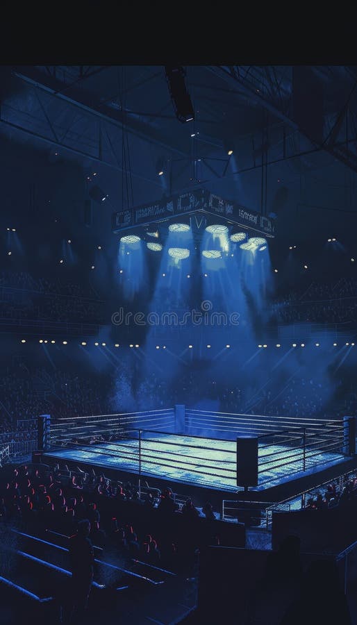 Dramatic Boxing Stadium Scene with Illuminated Ring and Shadowy ...