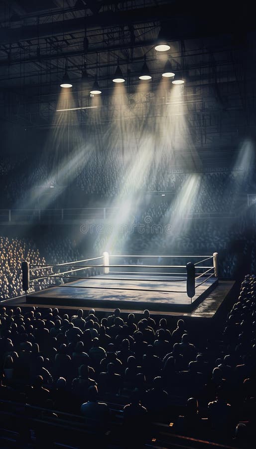 Dramatic Boxing Stadium Scene Illuminated Ring Surrounded by Eager ...