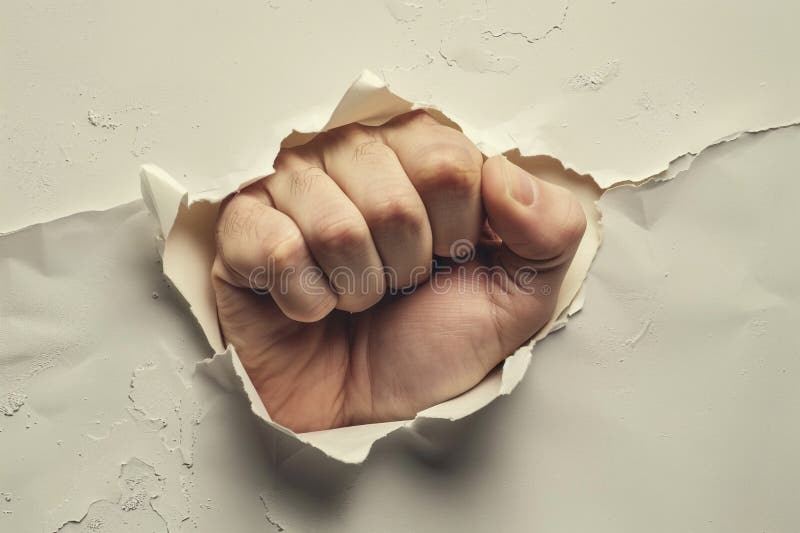 Dramatic Breakthrough Fist through Paper Creating an Expressive Area ...
