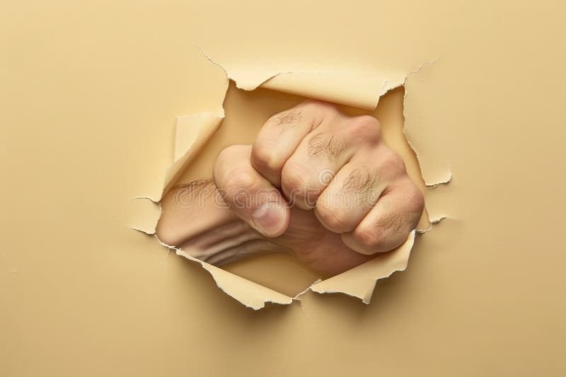 Dramatic Breakthrough Fist through Paper Creating an Expressive Area ...