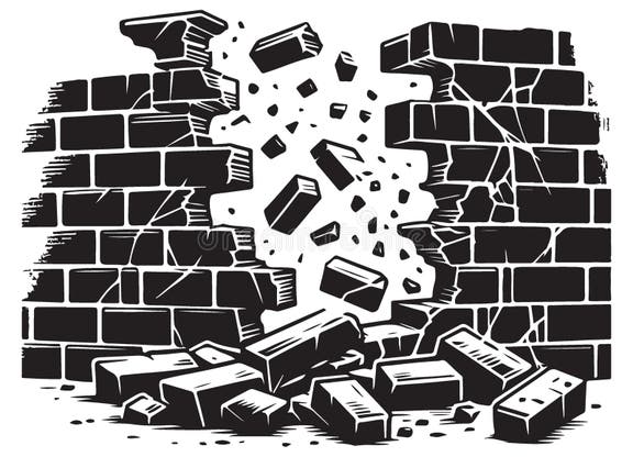 Dramatic Brick Wall Explosion Illustration Symbolizing Breakthrough ...