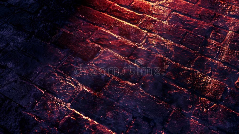 Dramatic Brick Wall Texture Background with Dark Red and Orange Lighting, Abstract Grunge ...
