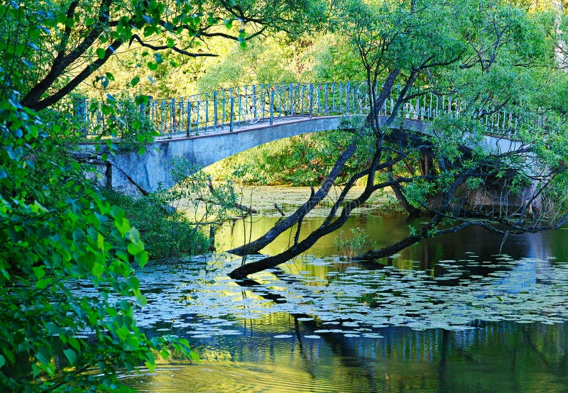 Dramatic Bridge at Summer Park Background Stock Image - Image of ...