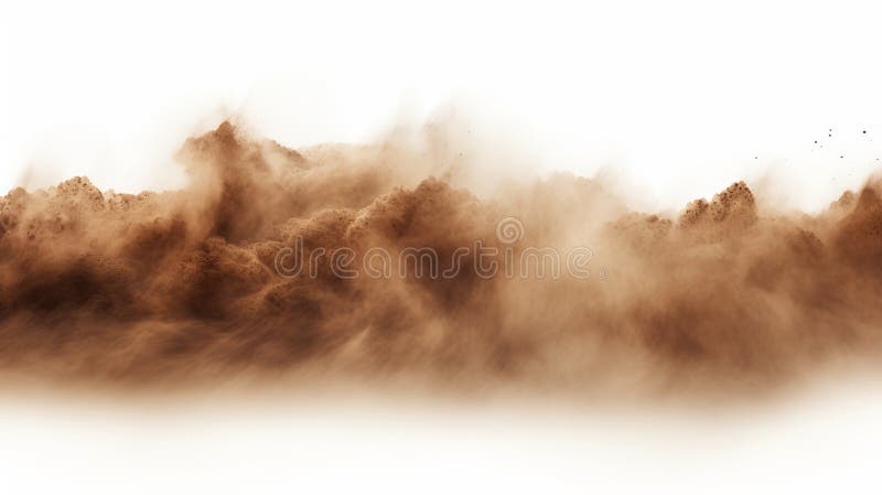 Dramatic Brown Dust Explosion Against White Background with Clean Lines ...
