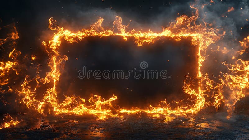 Dramatic Burning Frame on Black Background, Clean Fire Effect for Bold ...