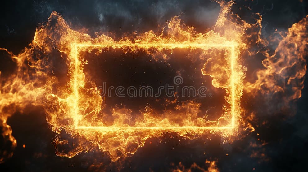 Dramatic Burning Frame on Black Background, Clean Fire Effect for Bold ...