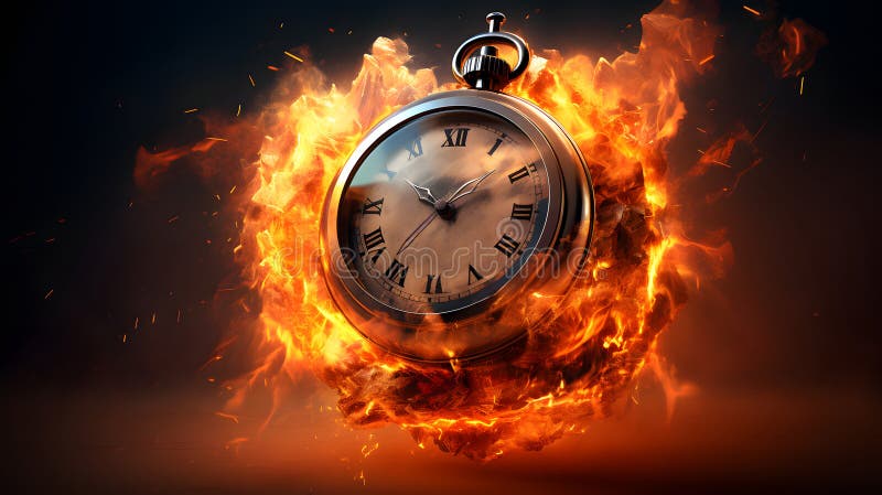 Dramatic Burning Intense Clock on Fire Symbolic Background Stock ...