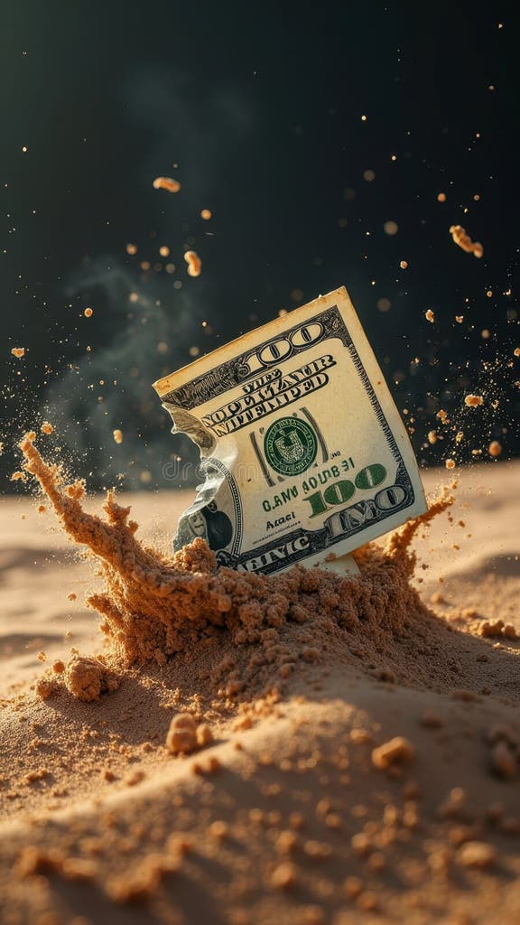 Dramatic Burst of 100-dollar Bill in Sandy Explosion with Flying Debris ...