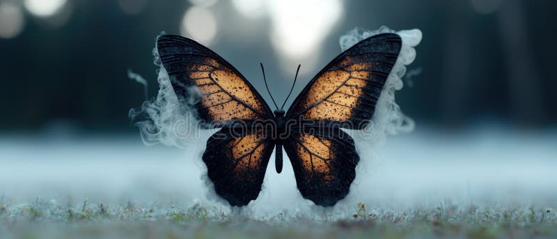 Dramatic Butterfly in the Fog Stock Illustration - Illustration of ...