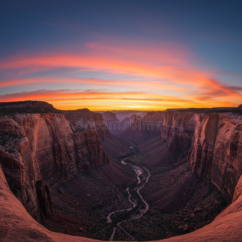 Dramatic Canyon Landscape with Towering Reddish-brown Cliffs Lining a ...