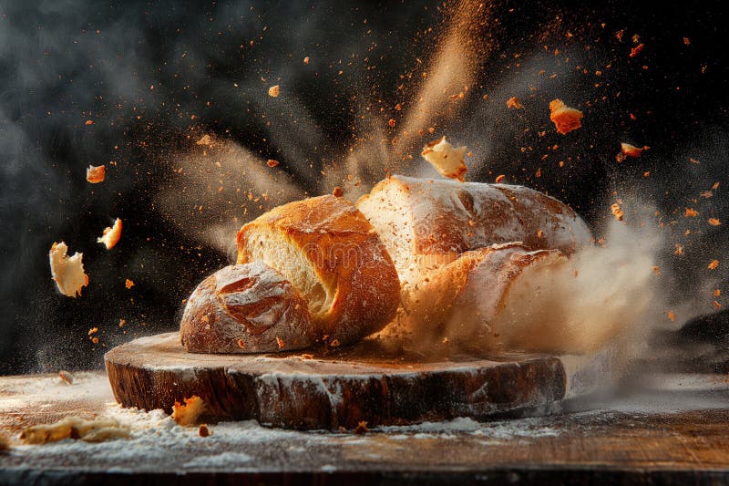 Exploding Bread on Dark Background Food Photography Stock Illustration ...