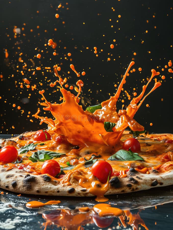 Dramatic Capture of Cheese Pizza Slice with Toppings Flying Mid Air ...