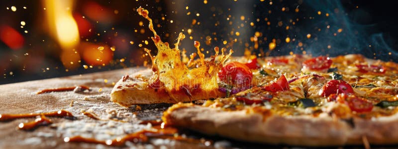 Dramatic Capture of Cheese Pizza Slice with Toppings Flying Mid Air ...