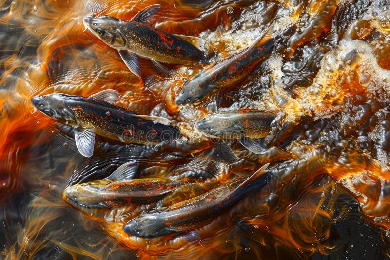 Dramatic Capture of Intense Flame Engulfing Fish on Grill, Close Up of ...