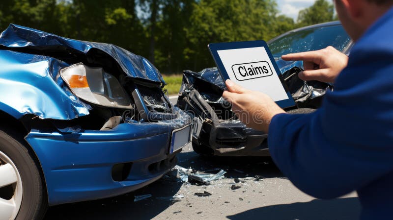 Dramatic Car Accident Scene with Crumpled Cars and Claims Process Stock ...