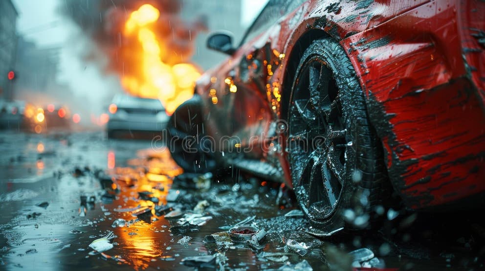 Dramatic Car Accident Scene - Generative Ai Stock Illustration ...