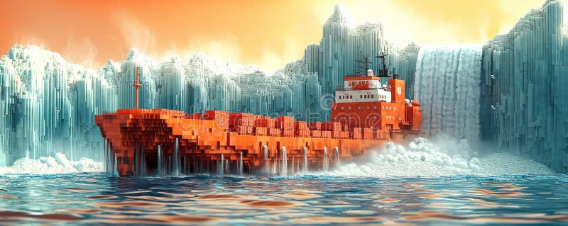 Dramatic Cargo Ship Afloat with Fiery Sky and Ocean Waves Stock Image ...