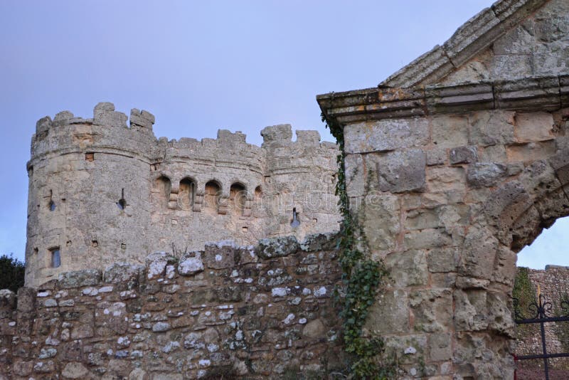 Dramatic Castle Wall and Tower Stock Image - Image of fence ...