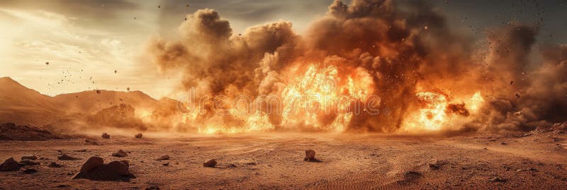 A Dramatic and Catastrophic Explosion Erupts in a Vast Desert Landscape ...