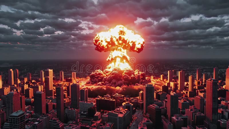 A Dramatic and Catastrophic Nuclear Explosion Unfolding Over an Urban Cityscape in the Modern ...