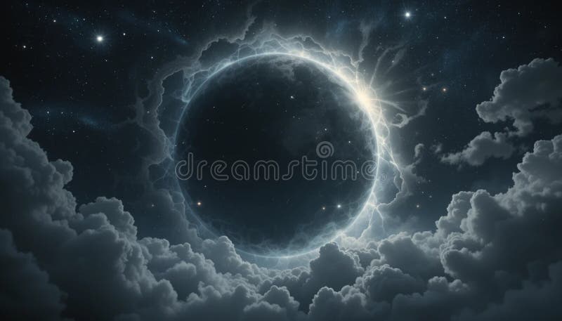 A Dramatic Celestial Scene Features a Dark, Circular Void Surrounded by ...