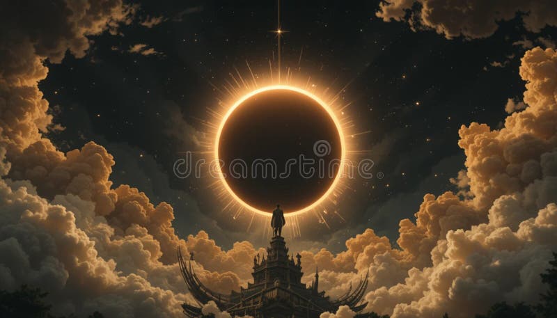 A Dramatic Celestial Scene Features a Dark Solar Eclipse Surrounded by ...