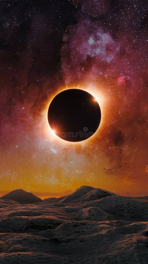 A Dramatic Celestial Scene Features a Solar Eclipse Against a Vibrant ...