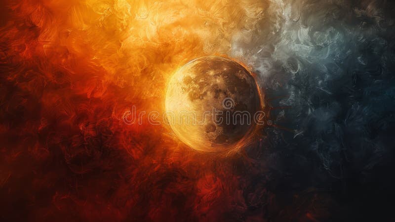 Dramatic Celestial View of the Moon Surrounded by Fiery Clouds at Night ...