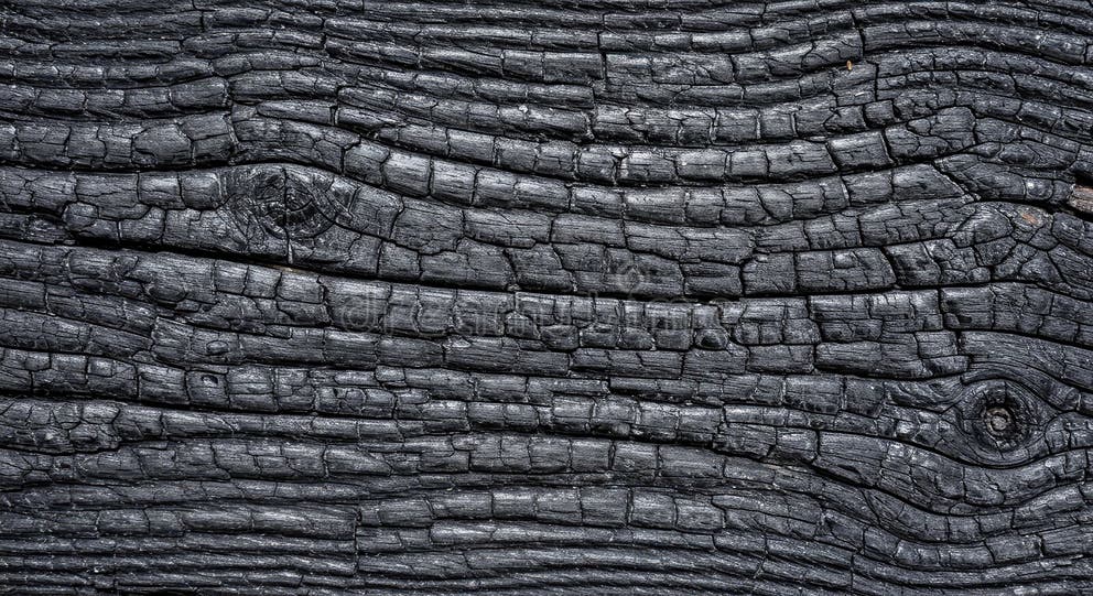 Dramatic Charred Wood Texture Panel within a Full Black Frame Border ...