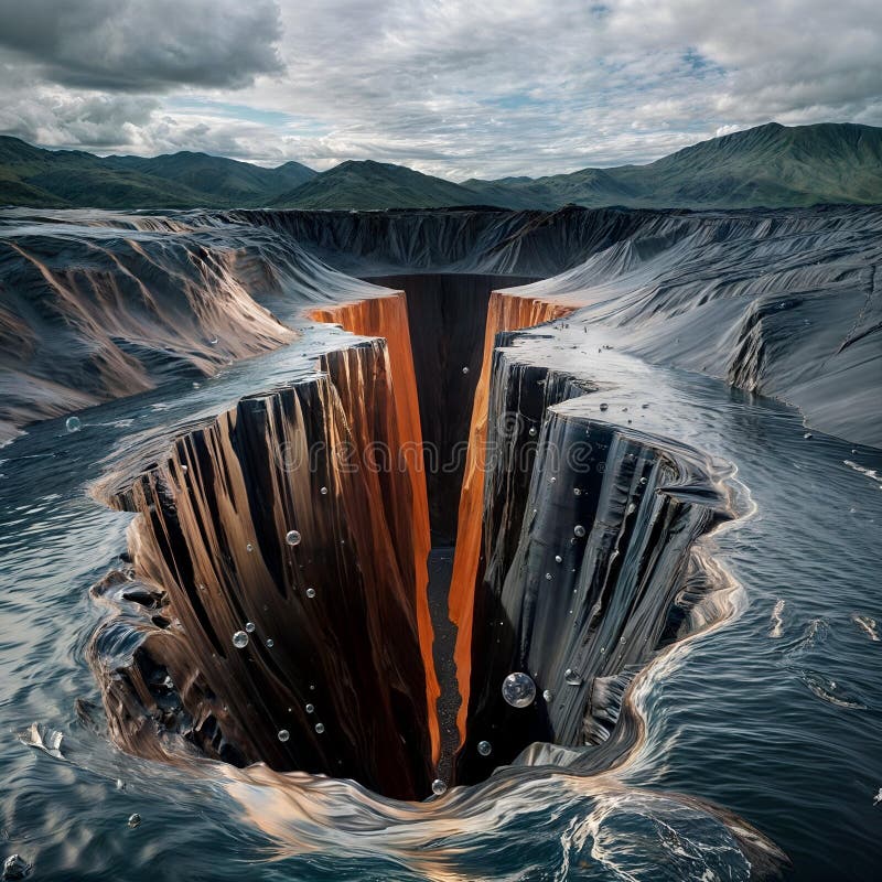 Dramatic Chasm in Water Surrounded by Steep Dark Cliffs Stock ...