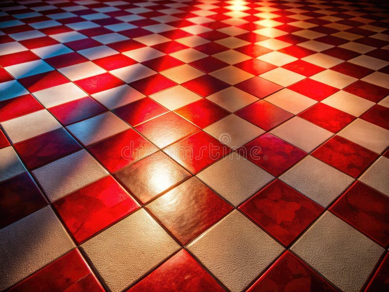 Dramatic Checkerboard Tile Design Red and White Pattern Illuminated in ...