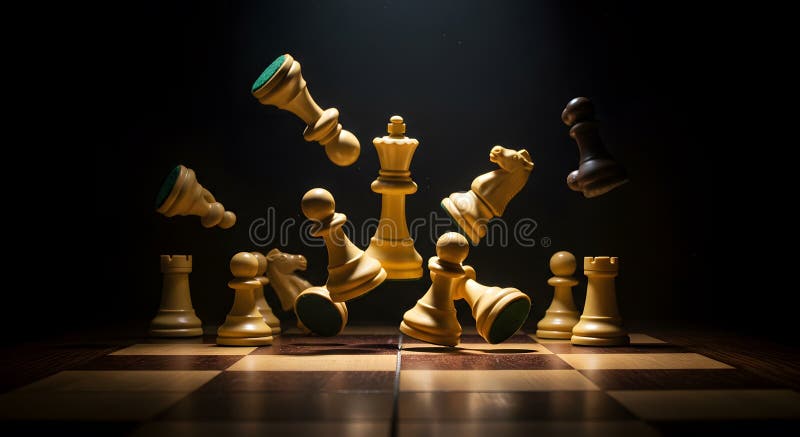 Dramatic Chess Game: Falling Pieces in a Thrilling Showdown of Strategy ...