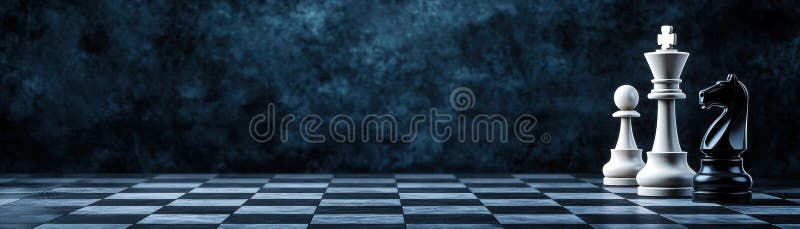 Dramatic Chess Scene with Black and White Pieces on Dark Background ...