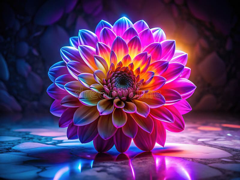 Dramatic Chiaroscuro Still Life NeonAccented Flower on Polished Marble ...