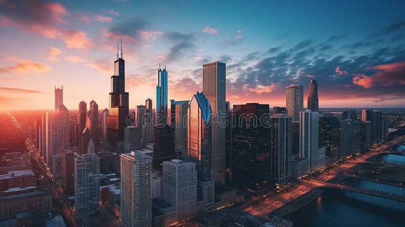 Dramatic Chicago City Silhouette Stock Illustration - Illustration of ...