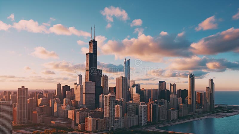 Dramatic Chicago City Silhouette Stock Illustration - Illustration of ...