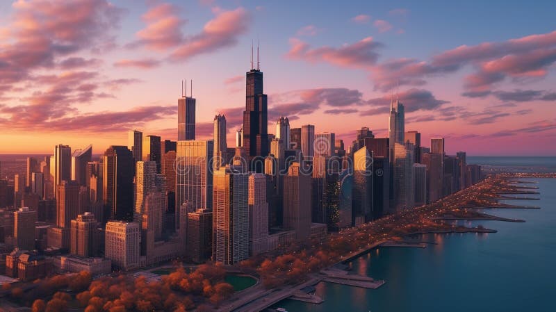 Dramatic Chicago City Silhouette Stock Illustration - Illustration of ...