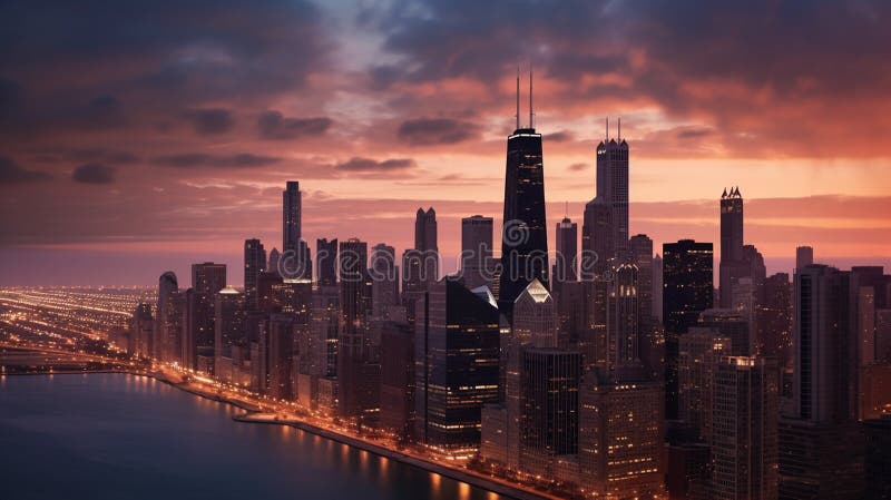 Dramatic Chicago City Silhouette Stock Illustration - Illustration of ...