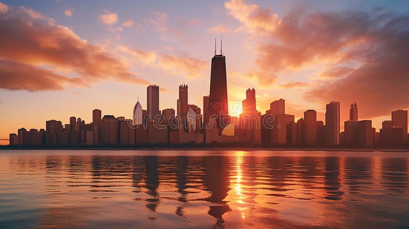 Dramatic Chicago City Silhouette Stock Illustration - Illustration of ...