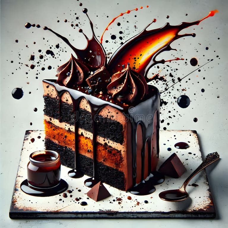 Dramatic Chocolate Cake with Splash Effect Stock Illustration ...